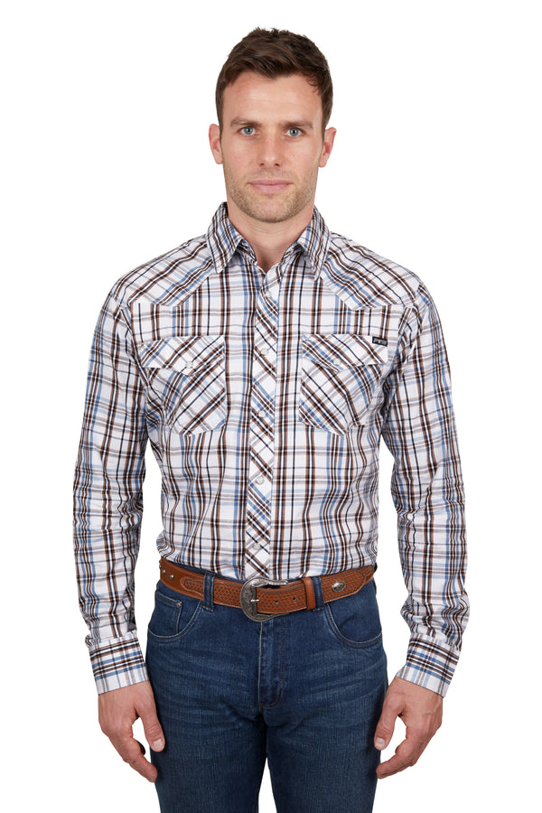 Pure Western Mens Evan Shirt - White/Tan - Bairnsdale Horse Centre