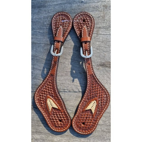 Toprail Equine Mens Cream Arrow Plait Tooled Spur Straps - Bairnsdale ...