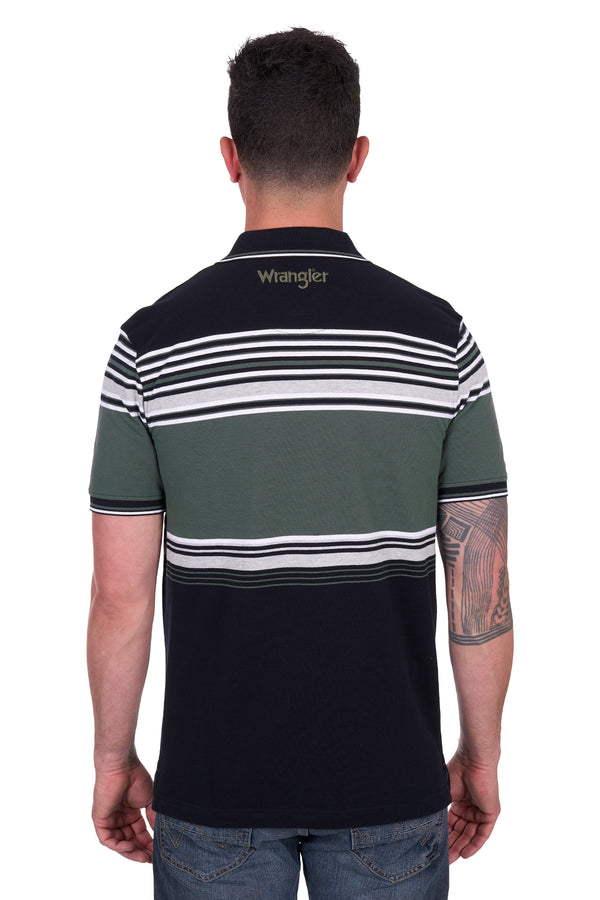 Wrangler Mens Chris Polo - Black/Cypress - Bairnsdale Horse Centre
