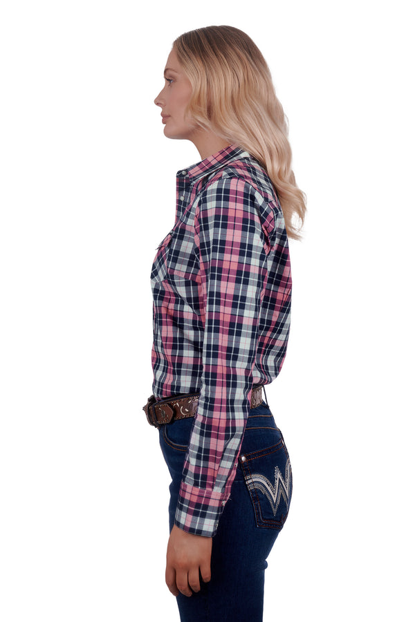 Wrangler Womens Greta Western Shirt - Pink/Navy - Bairnsdale Horse Centre