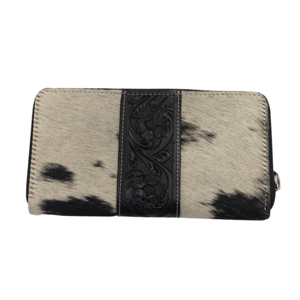 Cowhide Zippered Tooled Leather Wallet - Black/White - Bairnsdale Horse ...