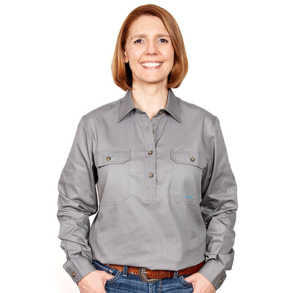 Just Country Womens Jahna Half Button Workshirt - Steel Grey ...